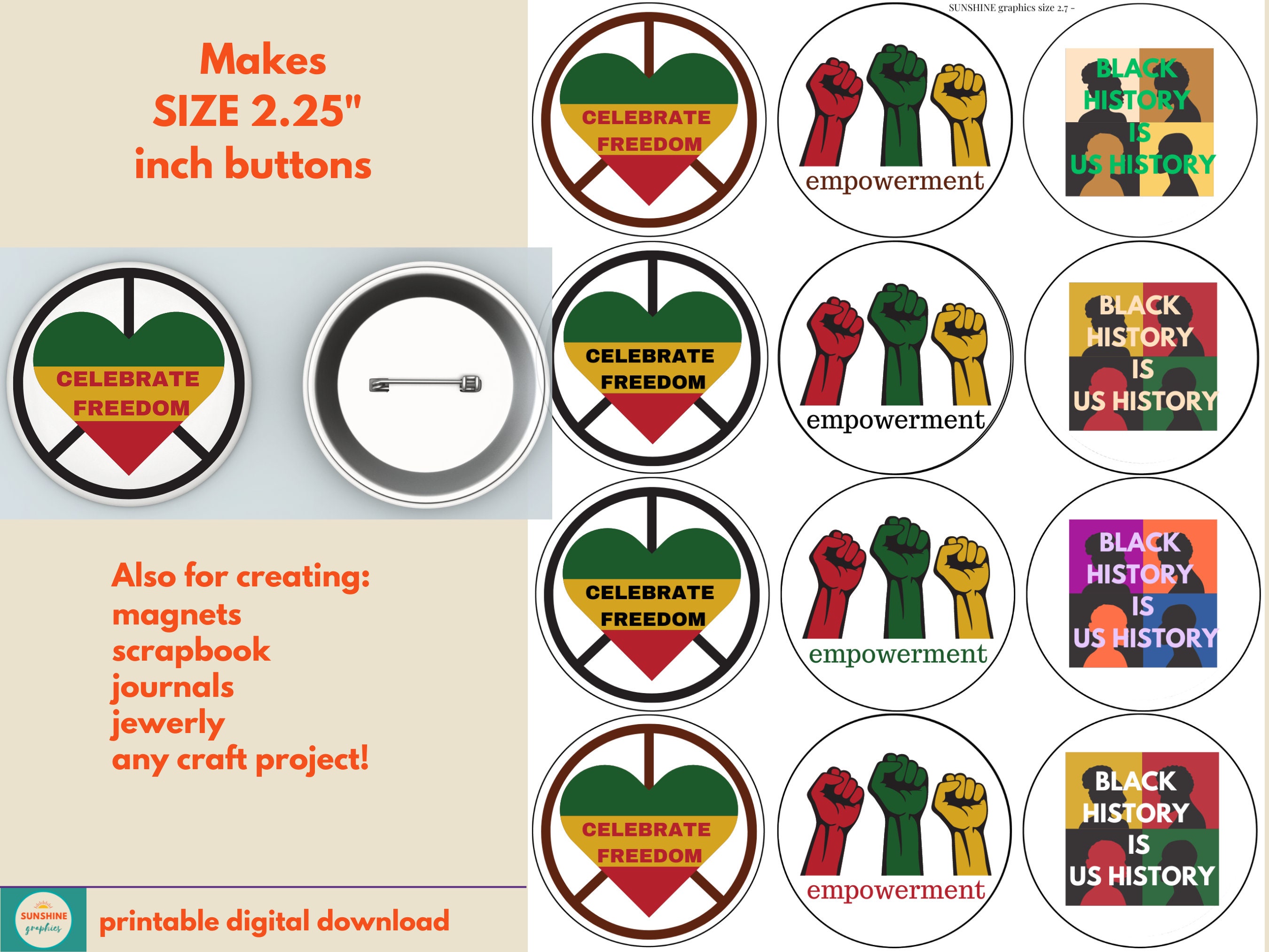 Juneteenth Printable Image Collage for Pin Back Button Making - Etsy