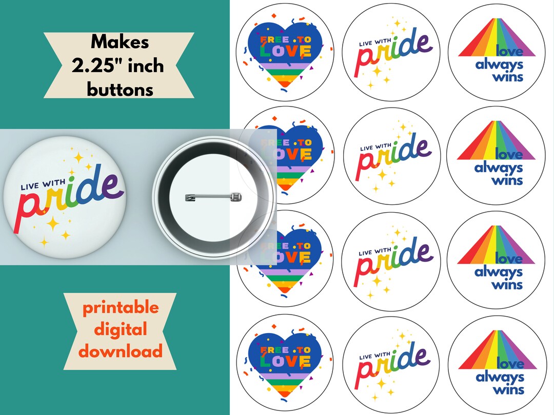 Pride LGBT Pin-back Button Printable Image Collage/ Button Template - Etsy