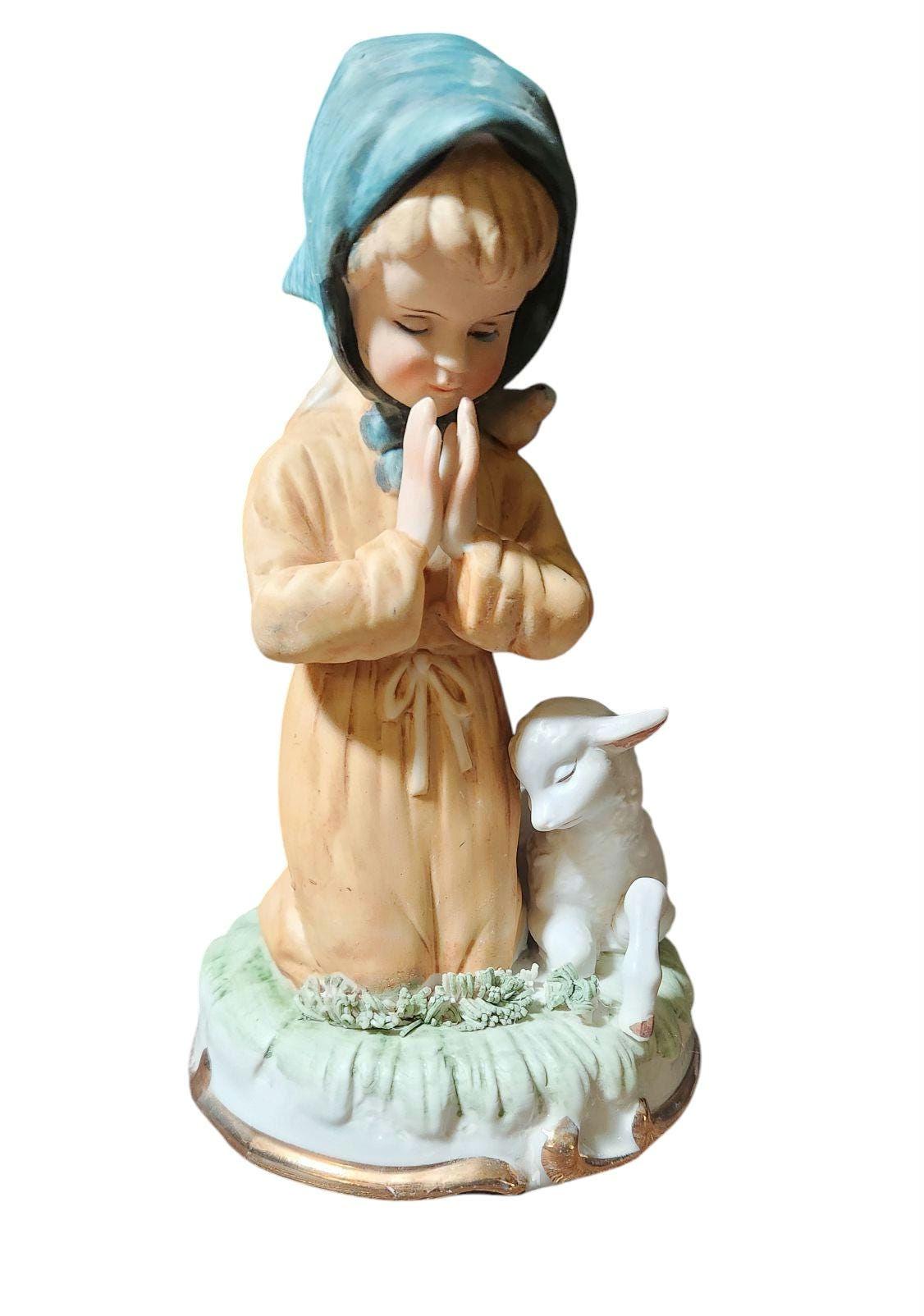 Lefton Vintage Praying Girl Child With Lamb Bird on Shoulder Japan ...