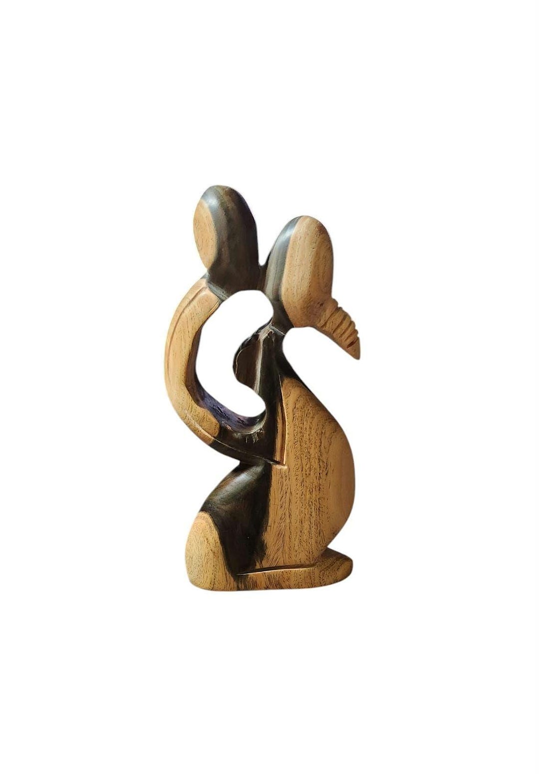 Carved Wood Man Woman Embrace Sculpture Vintage Intertwined Kissing ...