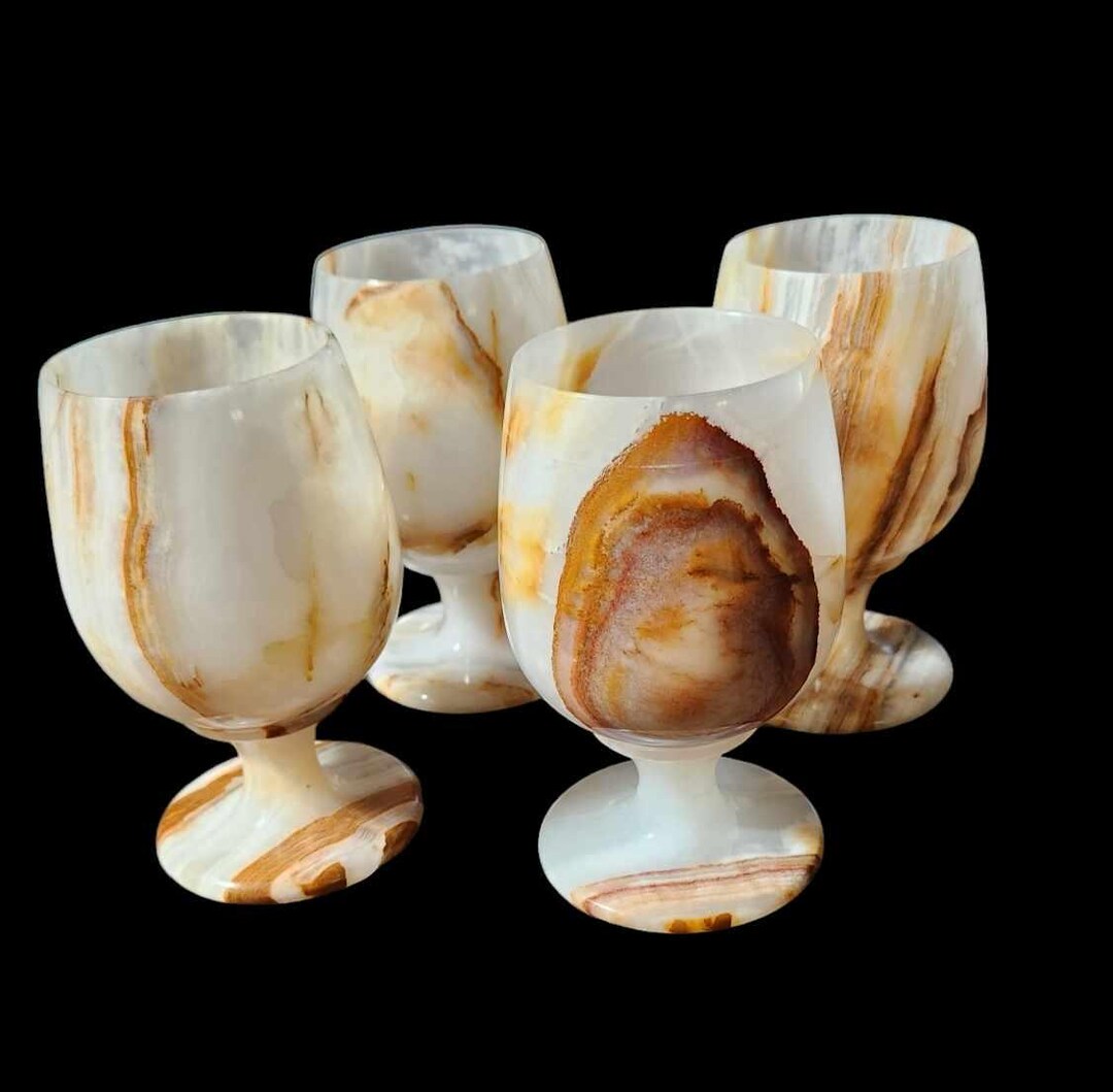 Onyx Marble Natural Stone Wine Goblets Vintage Barware 5" Tall -set of ...