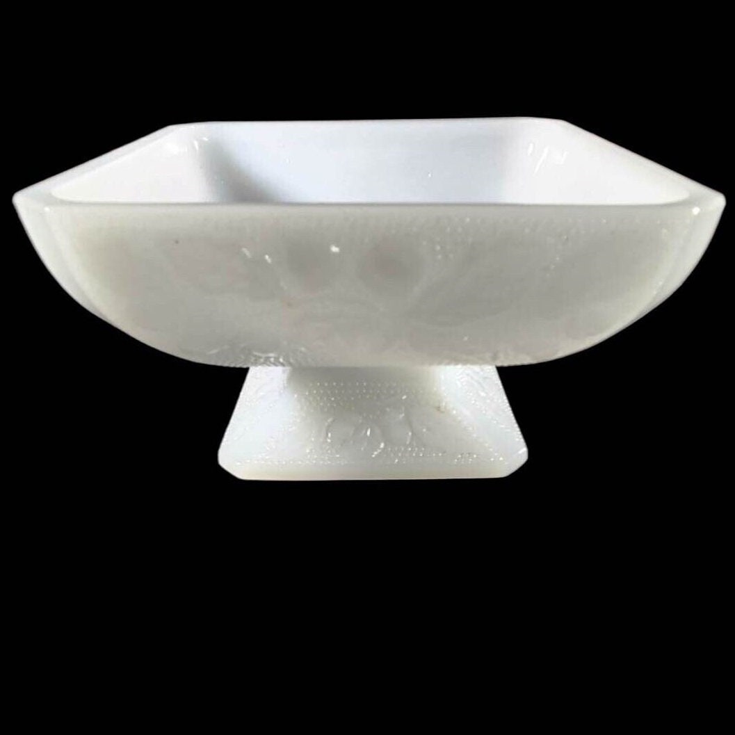 Vintage Jeanette Oak Leaf Milk Glass White Candy Dish Compote Planter ...
