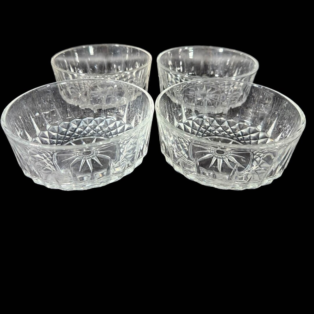 Vintage Arcoroc USA Clear Glass Diamond Starburst Pattern Nut Bowl Set ...