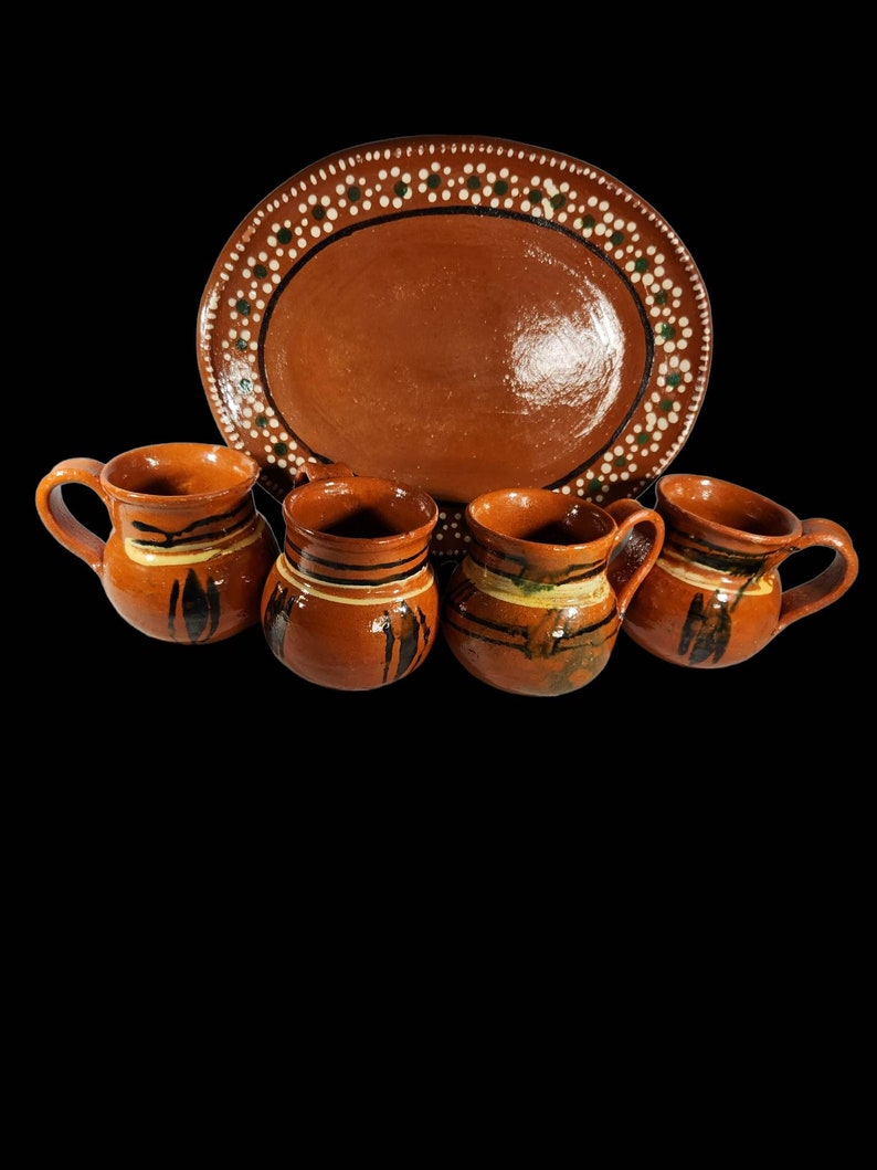 Redware Terracotta Native Pottery Set of 4 Mugs and 1 Plate - Etsy