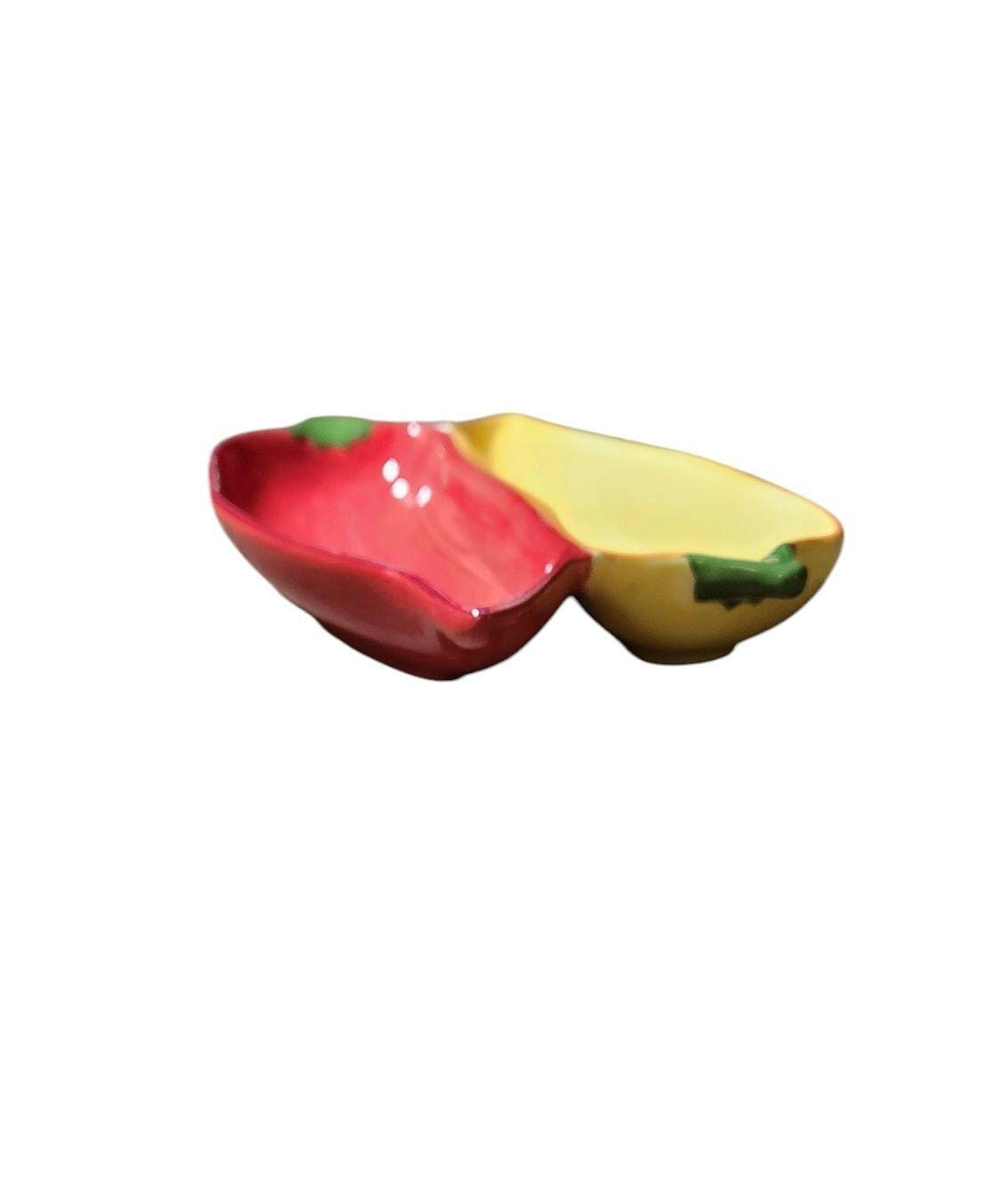 Clay Art Pottery Ceramic Double Pepper Yellow Red Chili Jalapeño Dish ...