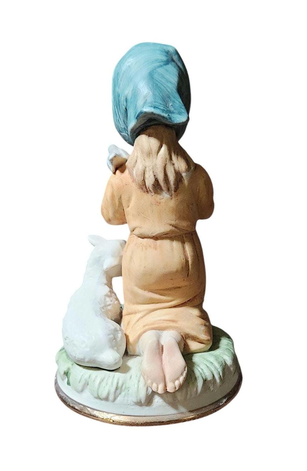 Lefton Vintage Praying Girl Child With Lamb Bird on Shoulder Japan ...