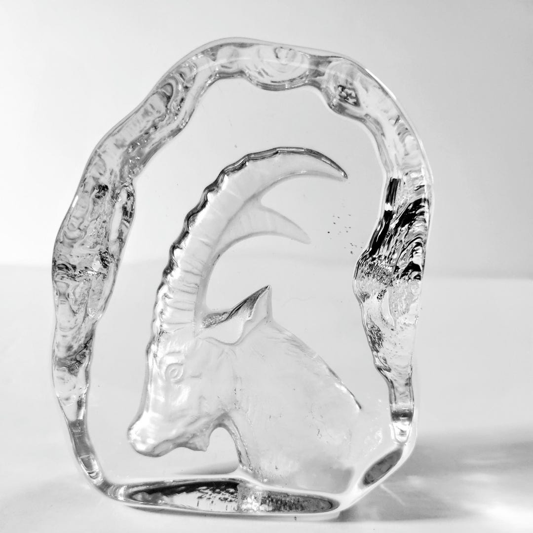 Etched Glass Paperweight Ram - Etsy
