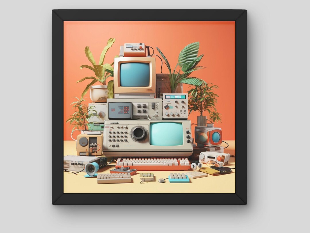 Surreal Tech Art Print: Retro Computers and Plants (digital Download ...