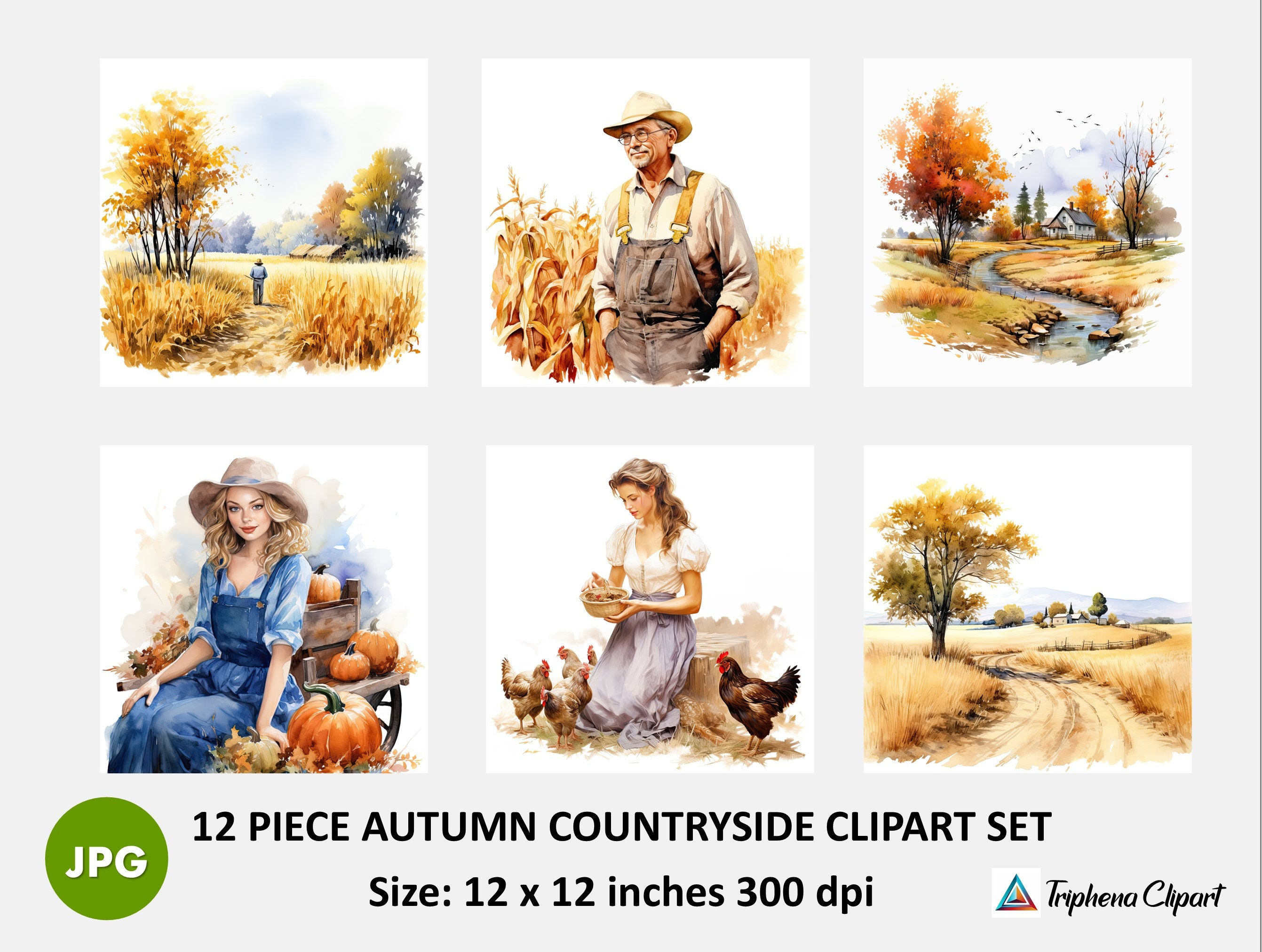 Fall in the Country Clipart, Fall, Autumn Clipart, Watercolour Farm ...