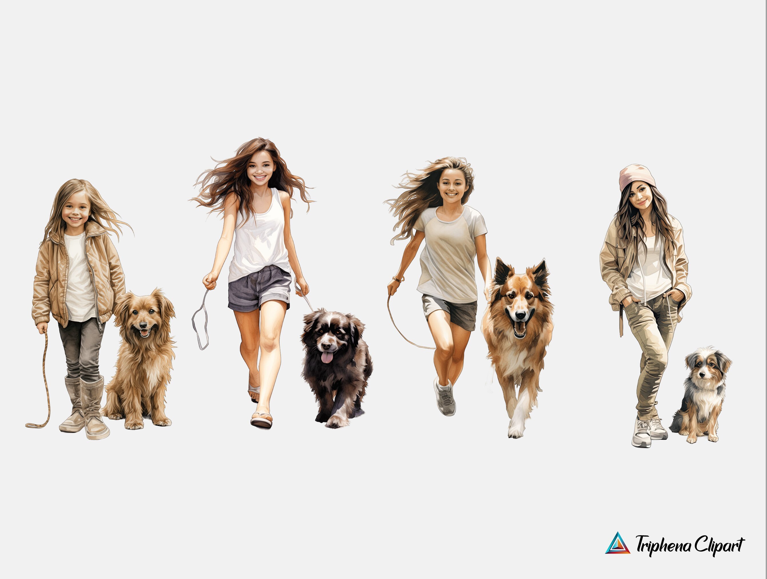 Girl Clipart, Girls and Dogs, Watercolour Clipart, Cute Dogs, Dog ...