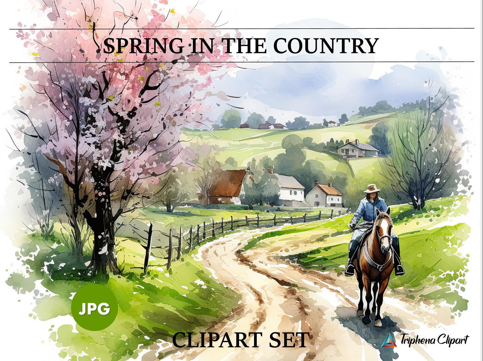 Spring in the Country Clipart, Fall, Autumn Clipart, Watercolour Farm ...