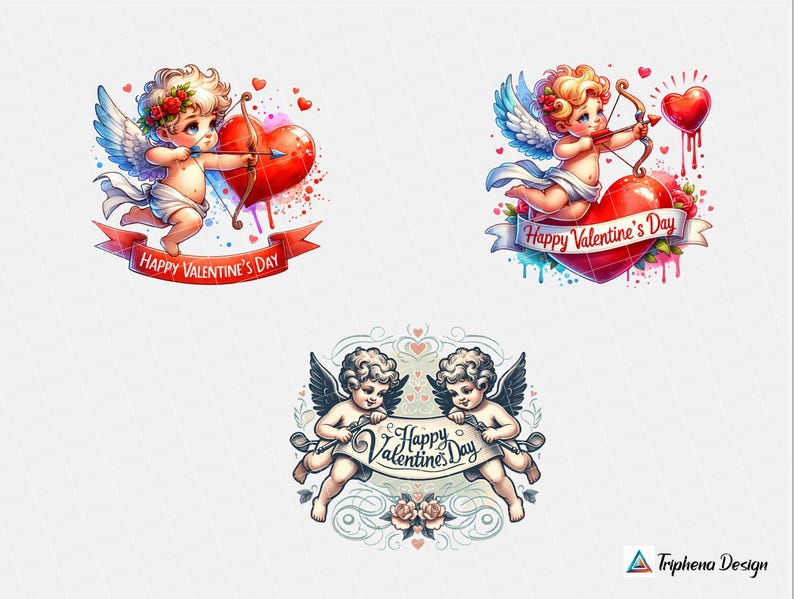 Valentine's Day Cupids Clipart Set 12 PNG Illustrations of Cupids in ...