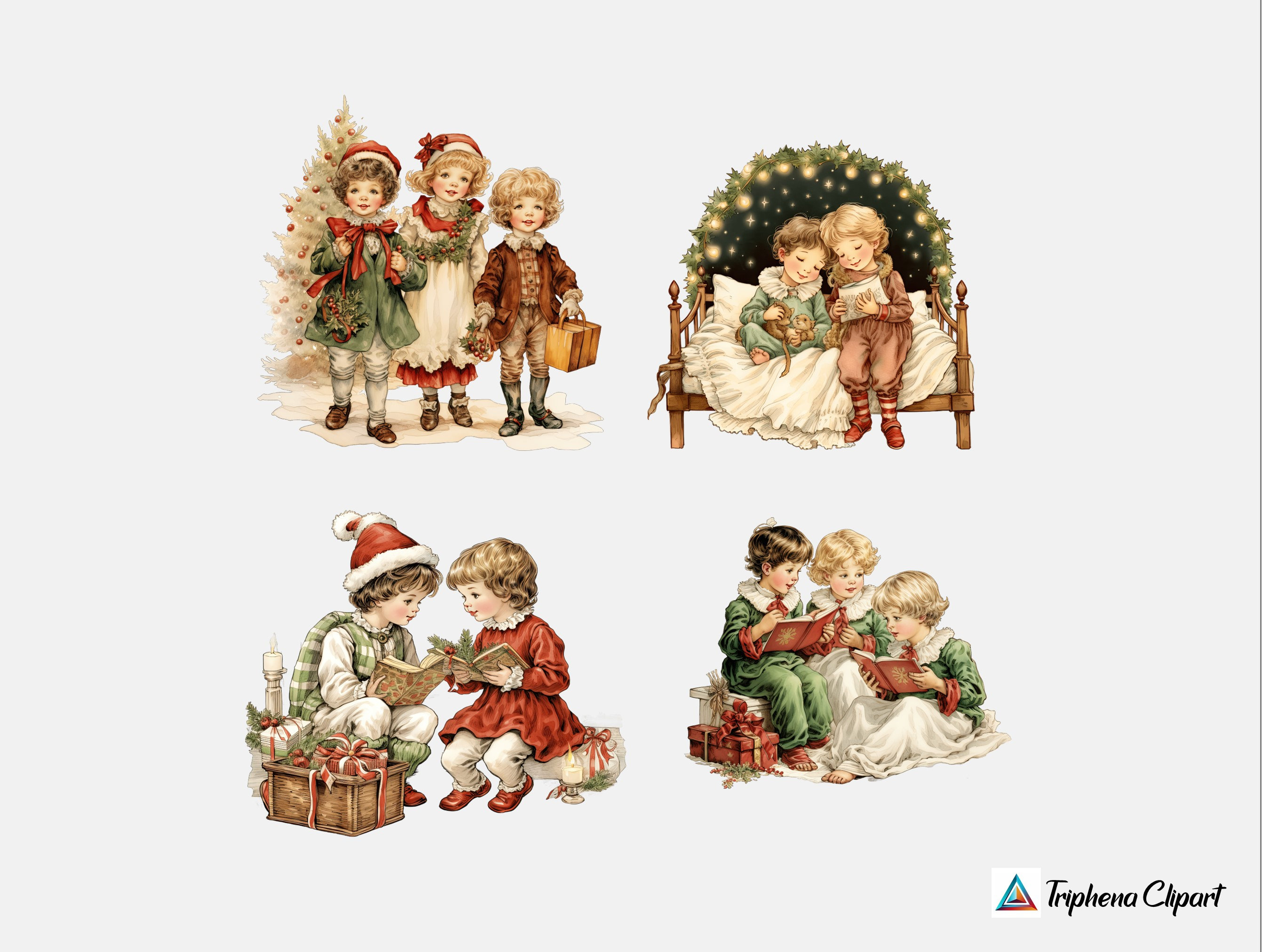 Vintage Children's Christmas Clipart Set 3 Cute - Etsy