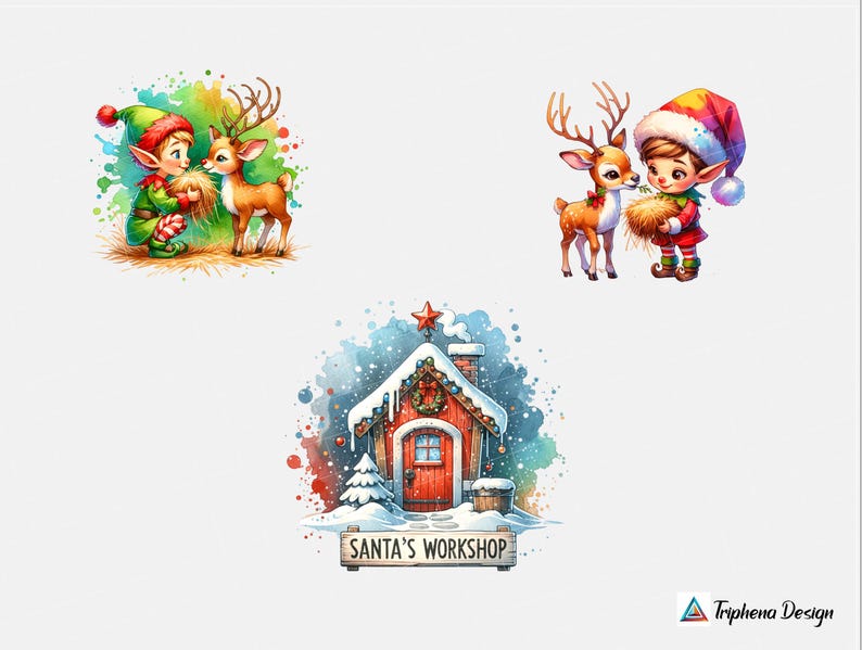 Santa's Workshop Clipart Set 12 PNG Christmas Graphics With Elves ...
