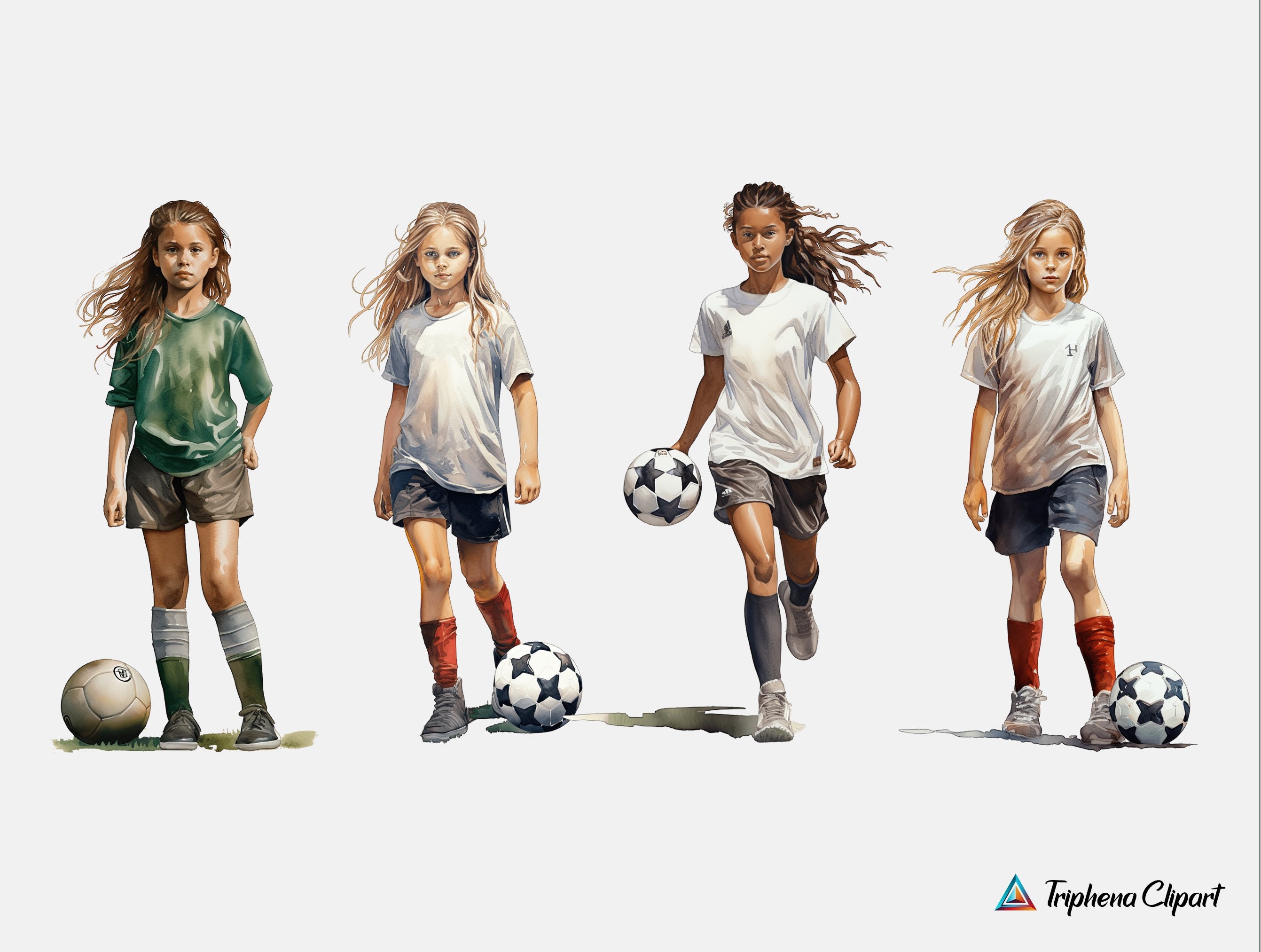 Football Soccer Clipart, Girls, Clipart Bundle, Football Clipart, PNG ...