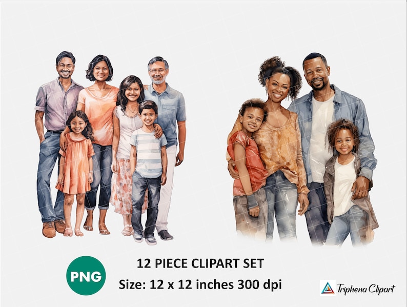 Families Clipart, Multicultural Families, PNG, Realistic Watercolour ...