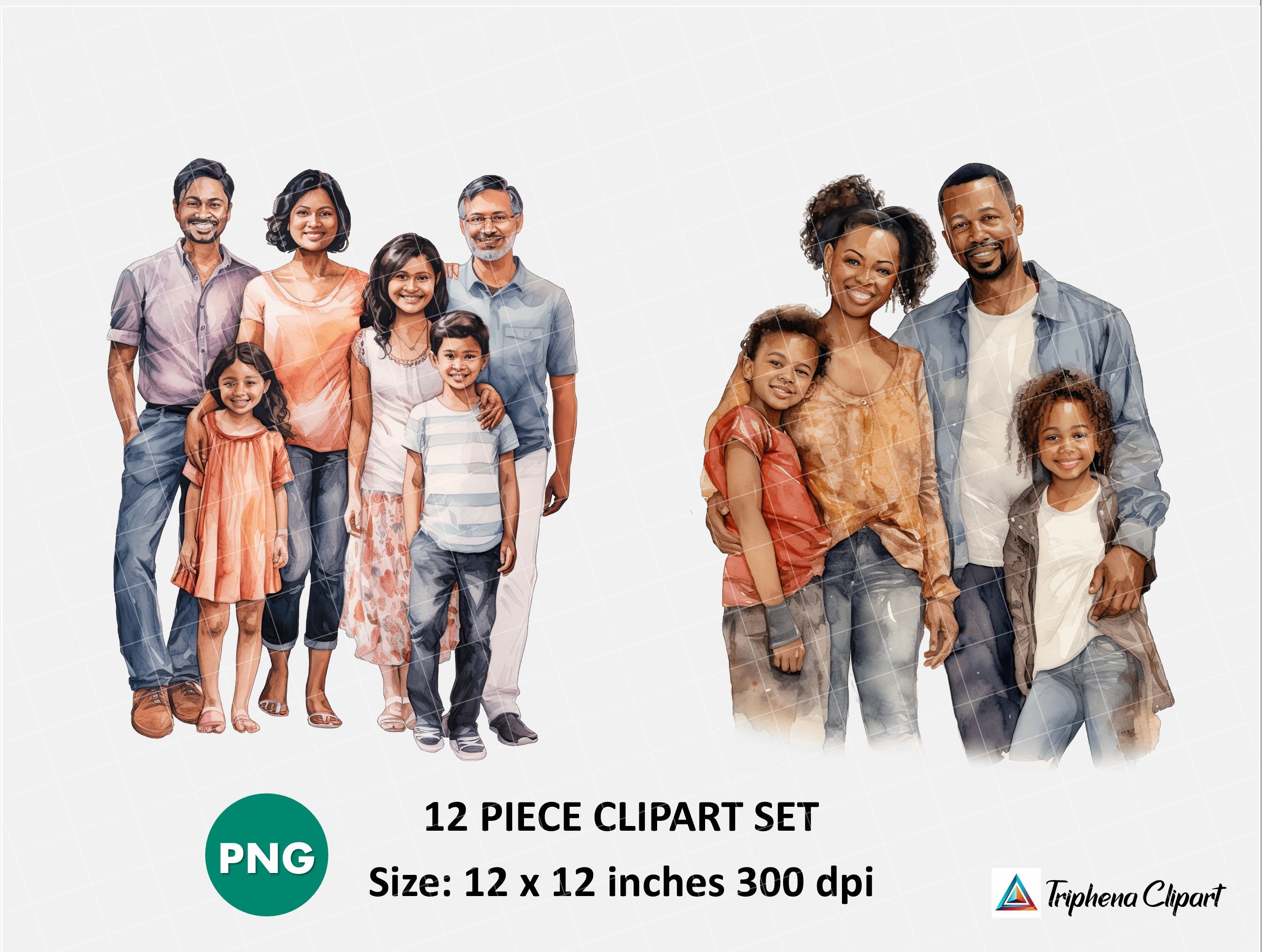 Families Clipart, Multicultural Families, PNG, Realistic Watercolour ...