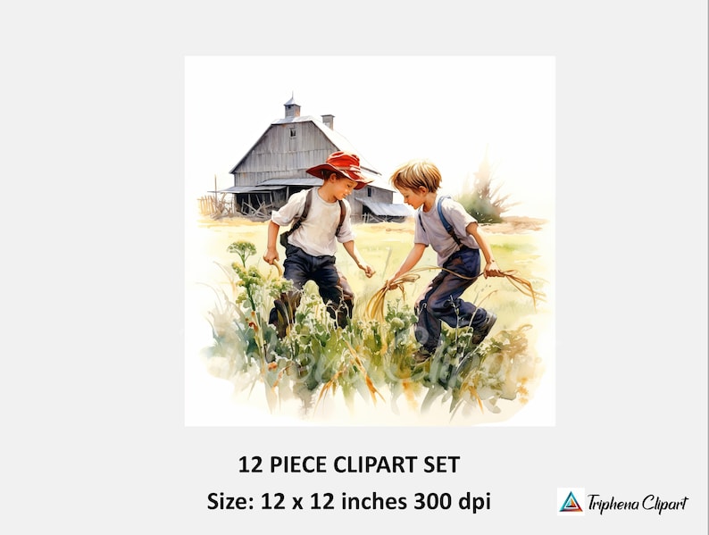 Farm Boys Clipart, Watercolour Farm House Clipart, Farming Clipart ...