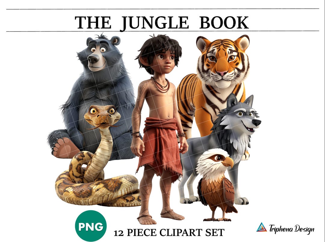 The Jungle Book, 12 PNG, Clipart Set, Watercolour, Rudyard Kipling ...