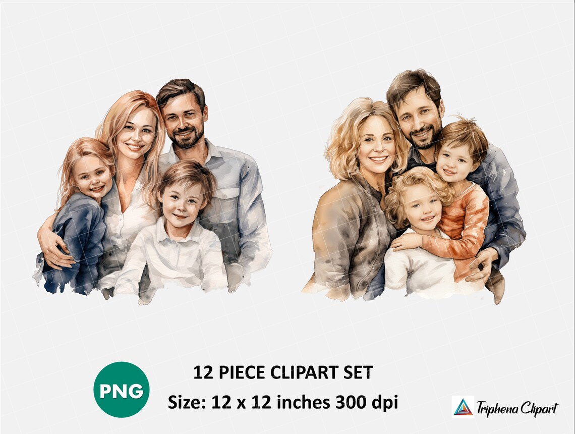 Families Clipart, Multicultural Families, PNG, Realistic Watercolour ...