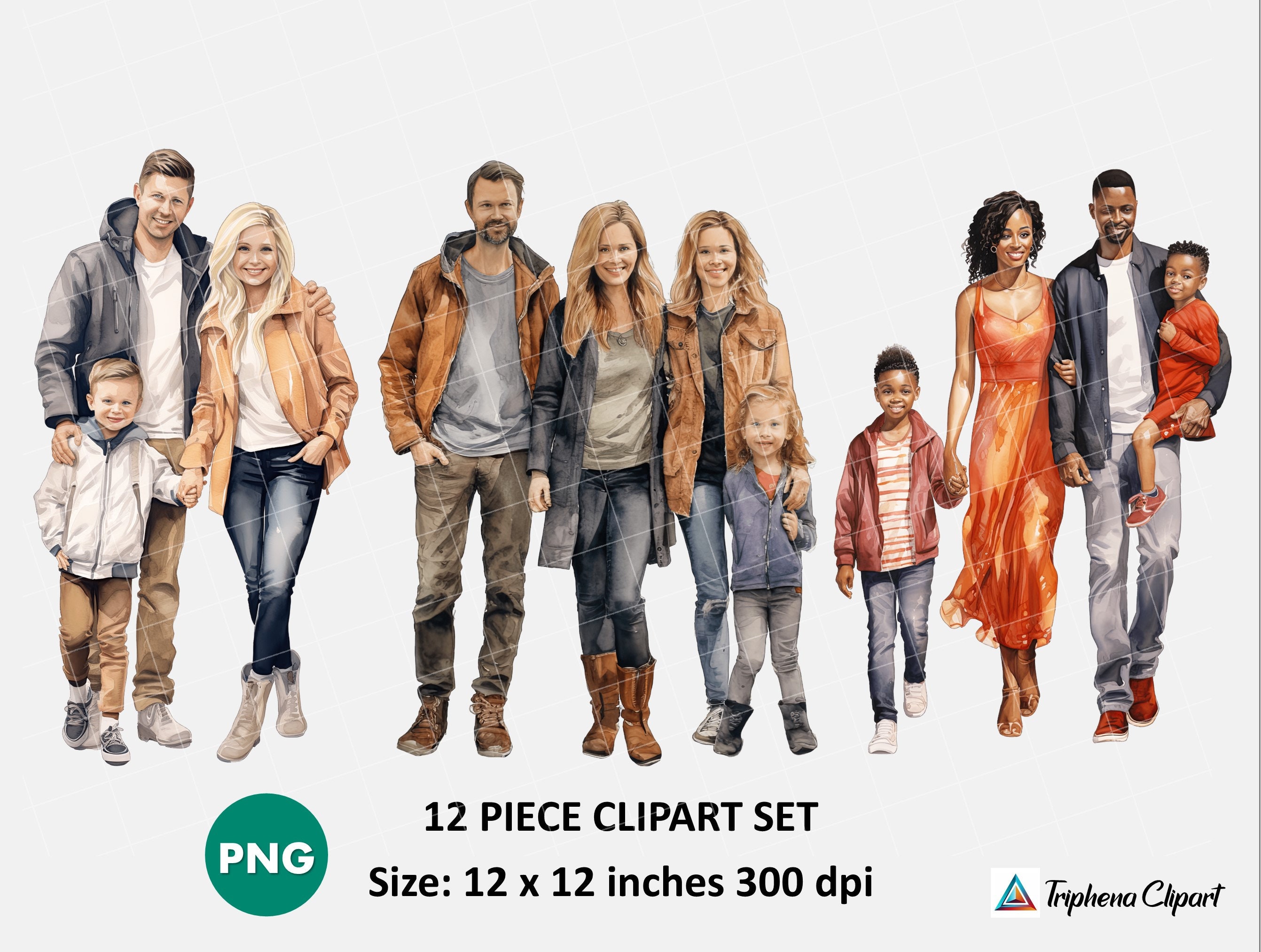 Families Clipart, Multicultural Families, PNG, Realistic Watercolour ...