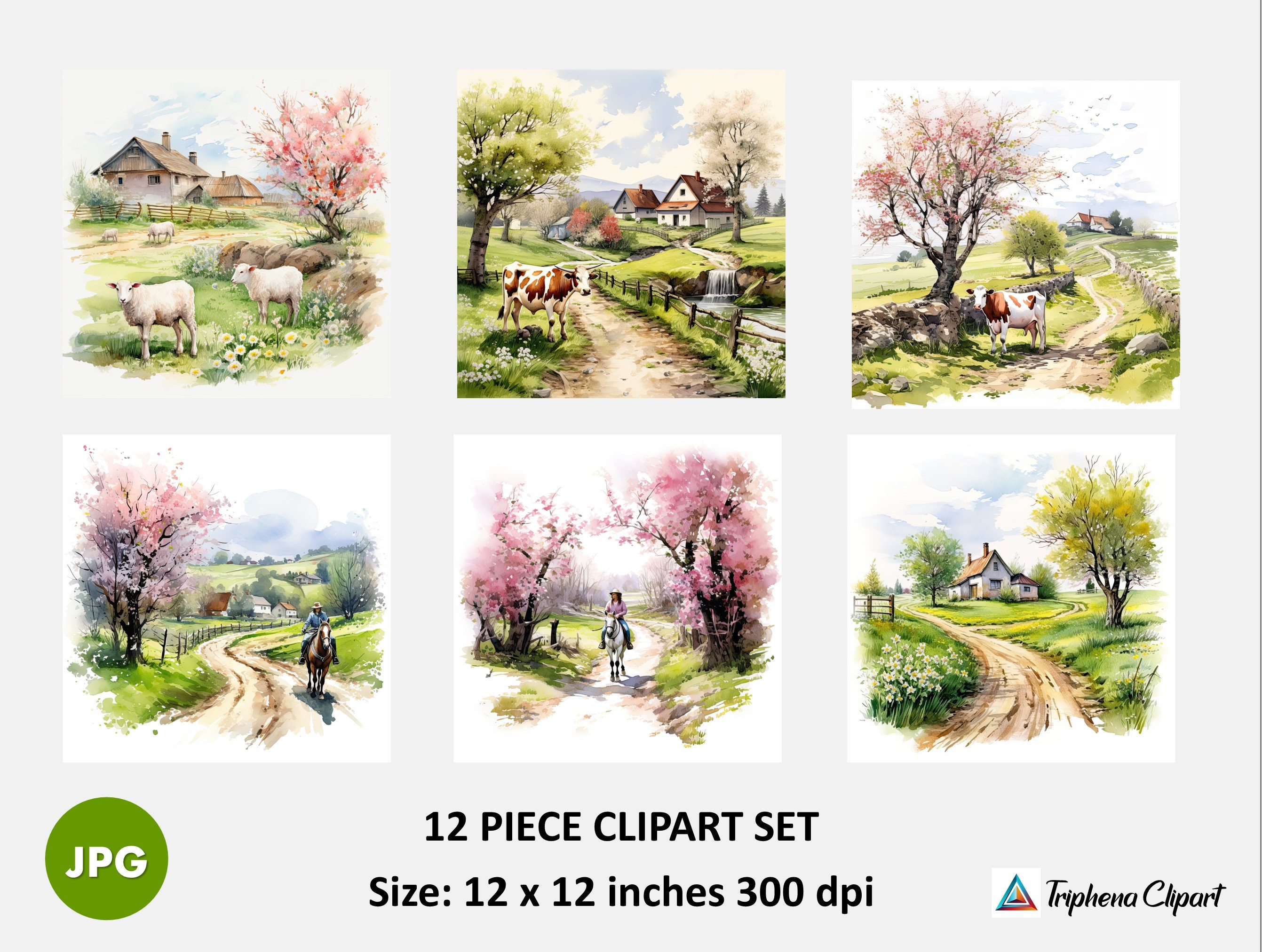 Spring in the Country Clipart, Fall, Autumn Clipart, Watercolour Farm ...