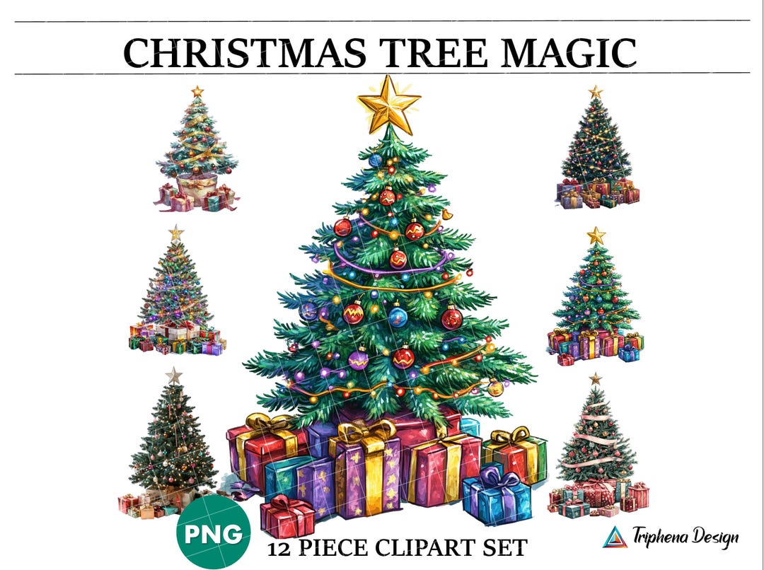Christmas Tree Clipart Set 12 PNG Holiday Christmas Tree Illustrations ...