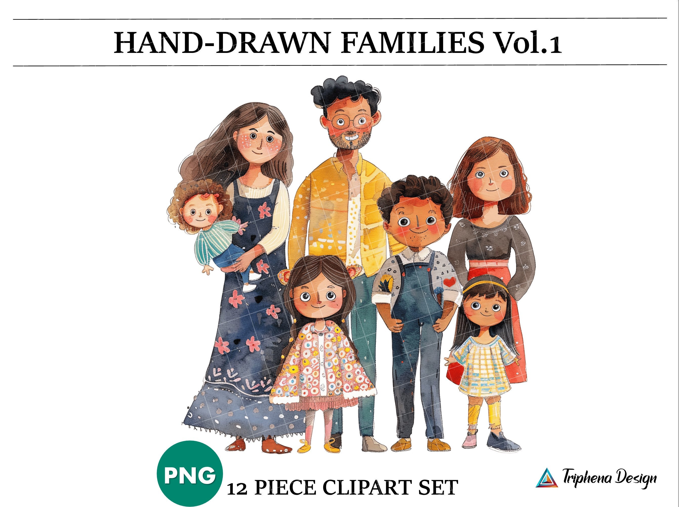 Families Clipart, Hand-drawn, Multicultural, Diverse and Inclusive ...