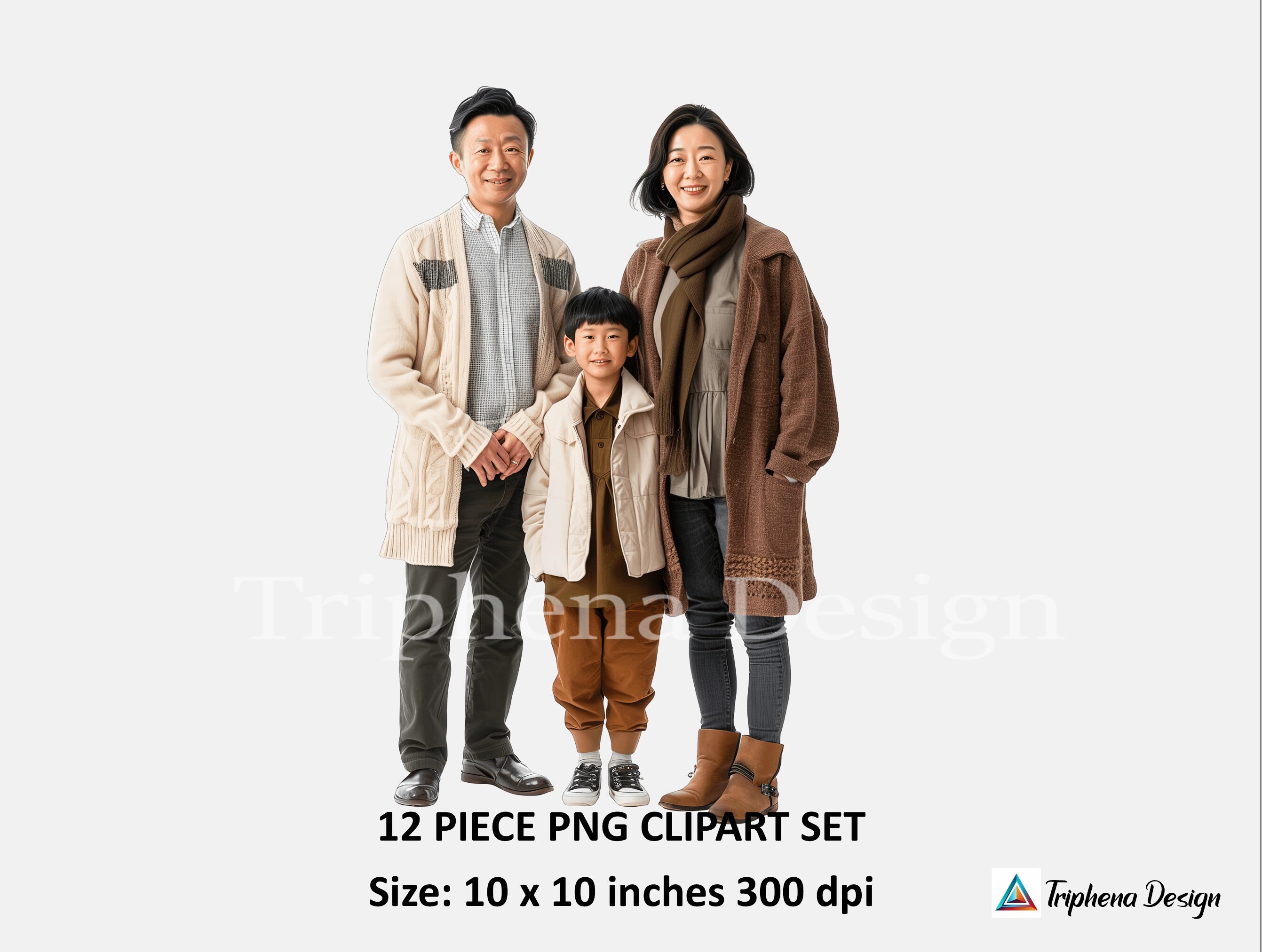 Realistic Asia Families Clipart, Family Clipart Bundle, Transparent PNG ...