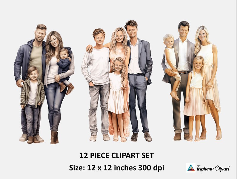 Families Clipart, Multicultural Families, Realistic Watercolour Images ...