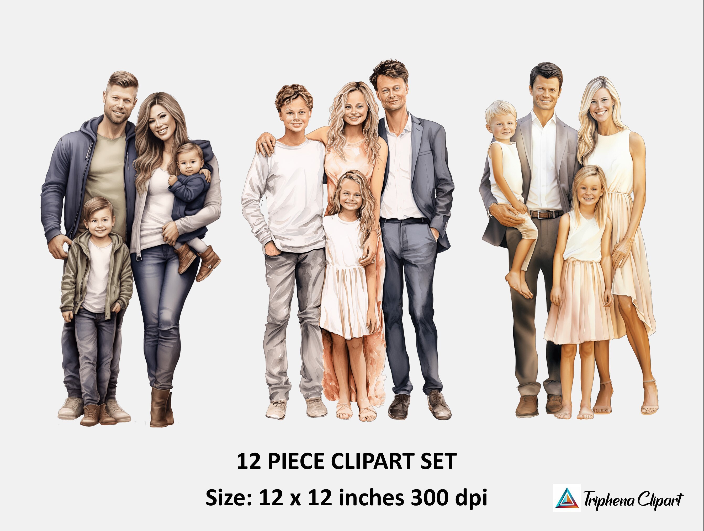 Families Clipart, Multicultural Families, Realistic Watercolour Images ...