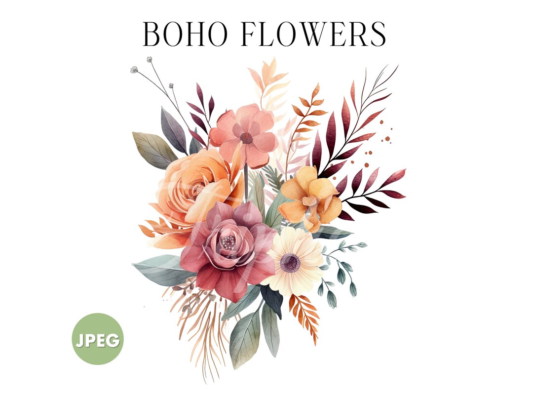 Boho Flowers Clipart Art Botanical Borders Watercolour Art - Etsy