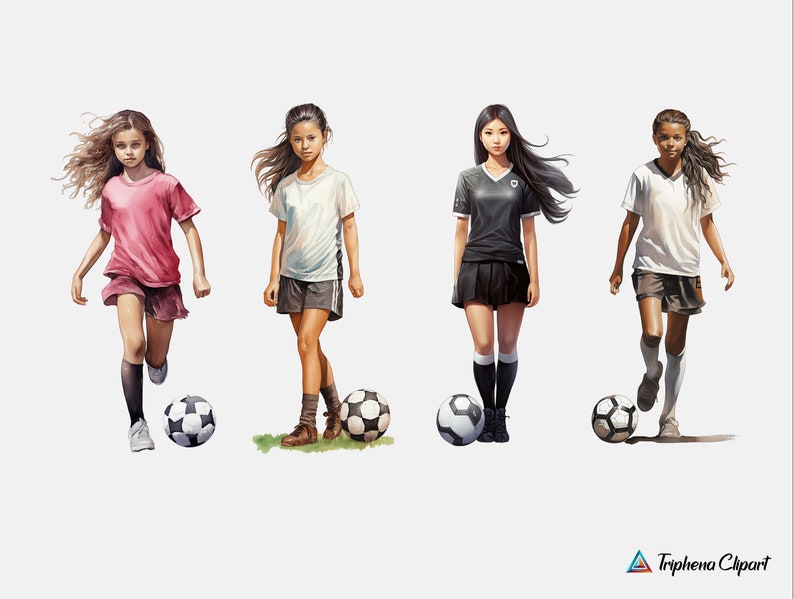 Football Soccer Clipart, Girls, Clipart Bundle, Football Clipart, PNG ...