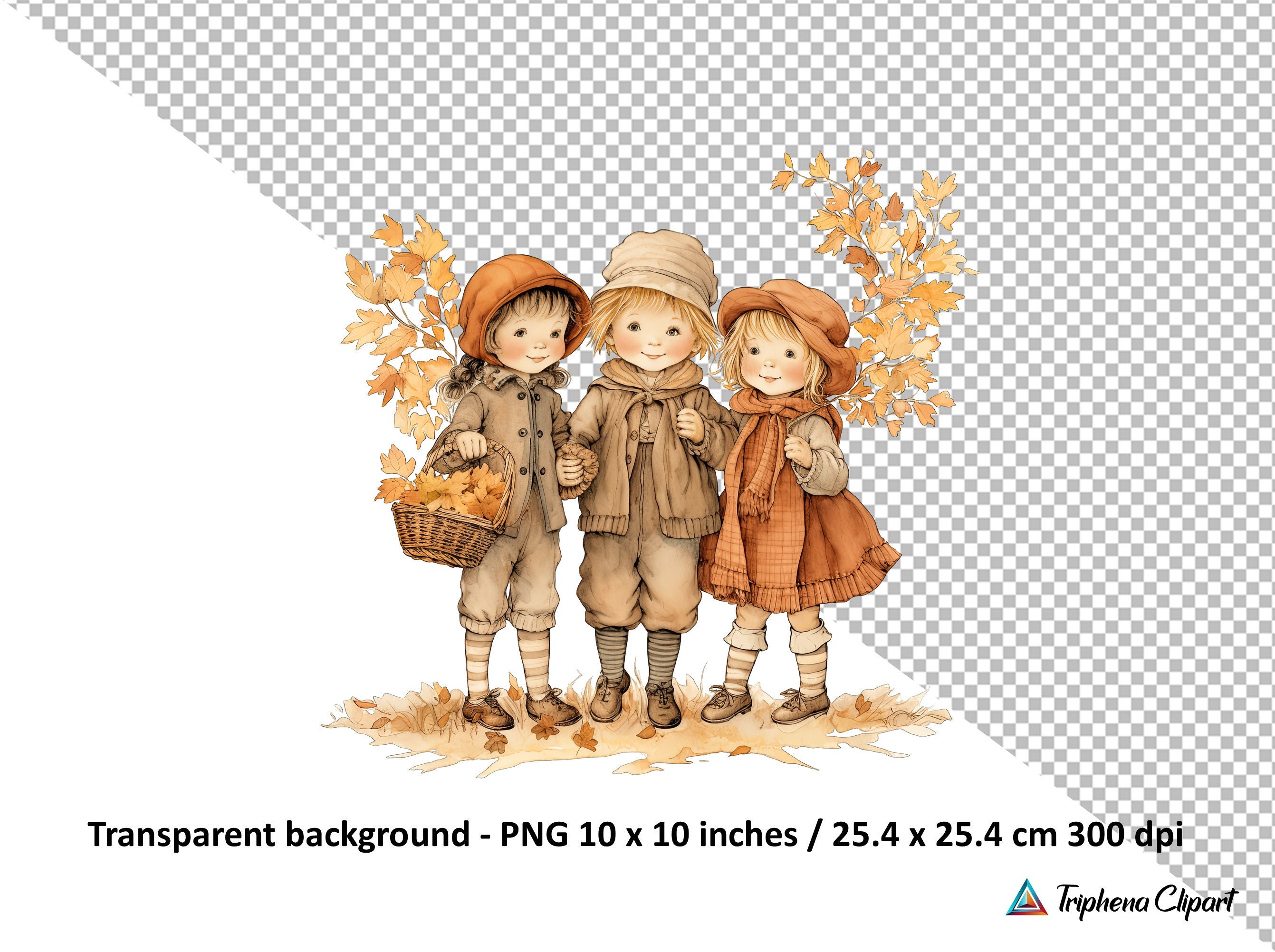 Vintage Autumn Clipart, Fall Clipart, Kids in Autumn, 12-piece Clipart ...