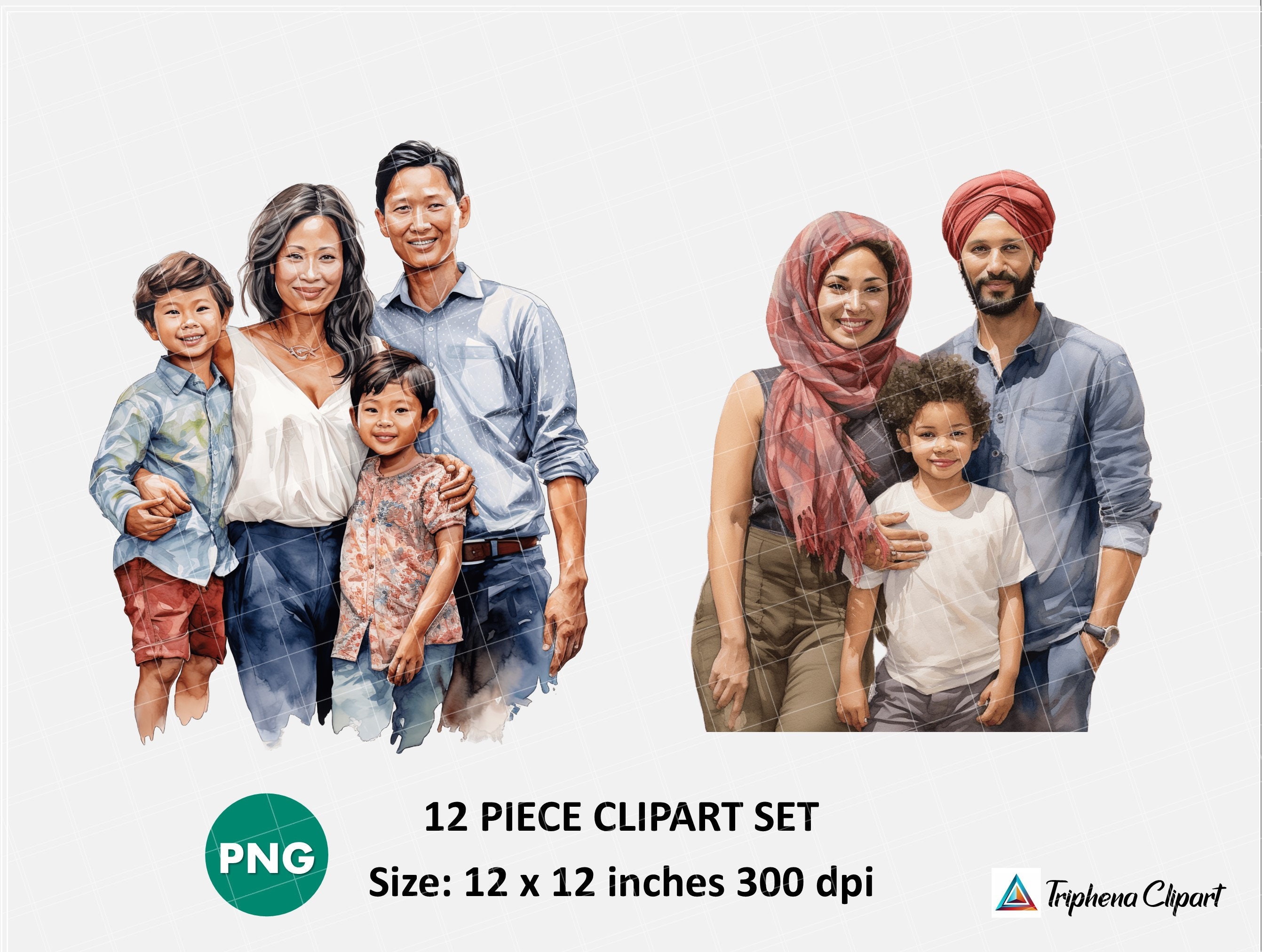 Families Clipart, Multicultural Families, PNG, Realistic Watercolour ...
