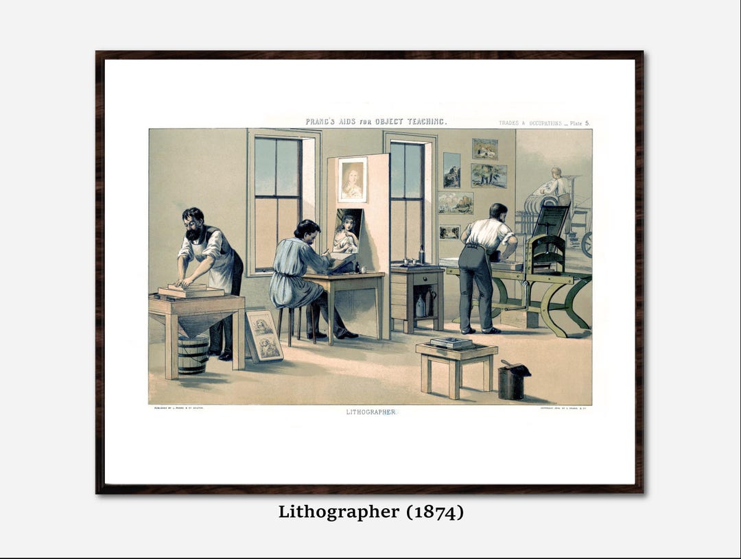 1874 Vintage Lithographer Art Print Lithographers at Work in American ...