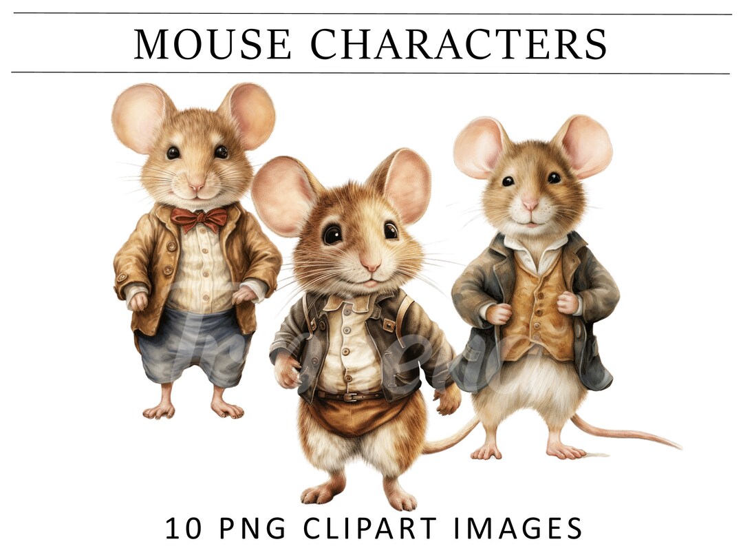 Mouse Characters Clipart 10 High-quality Pngs Watercolour Cute Mouse ...