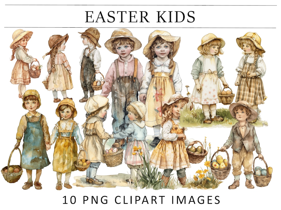 Easter Kids Clipart 10 High-quality PNG Files Cute Kids Easter ...