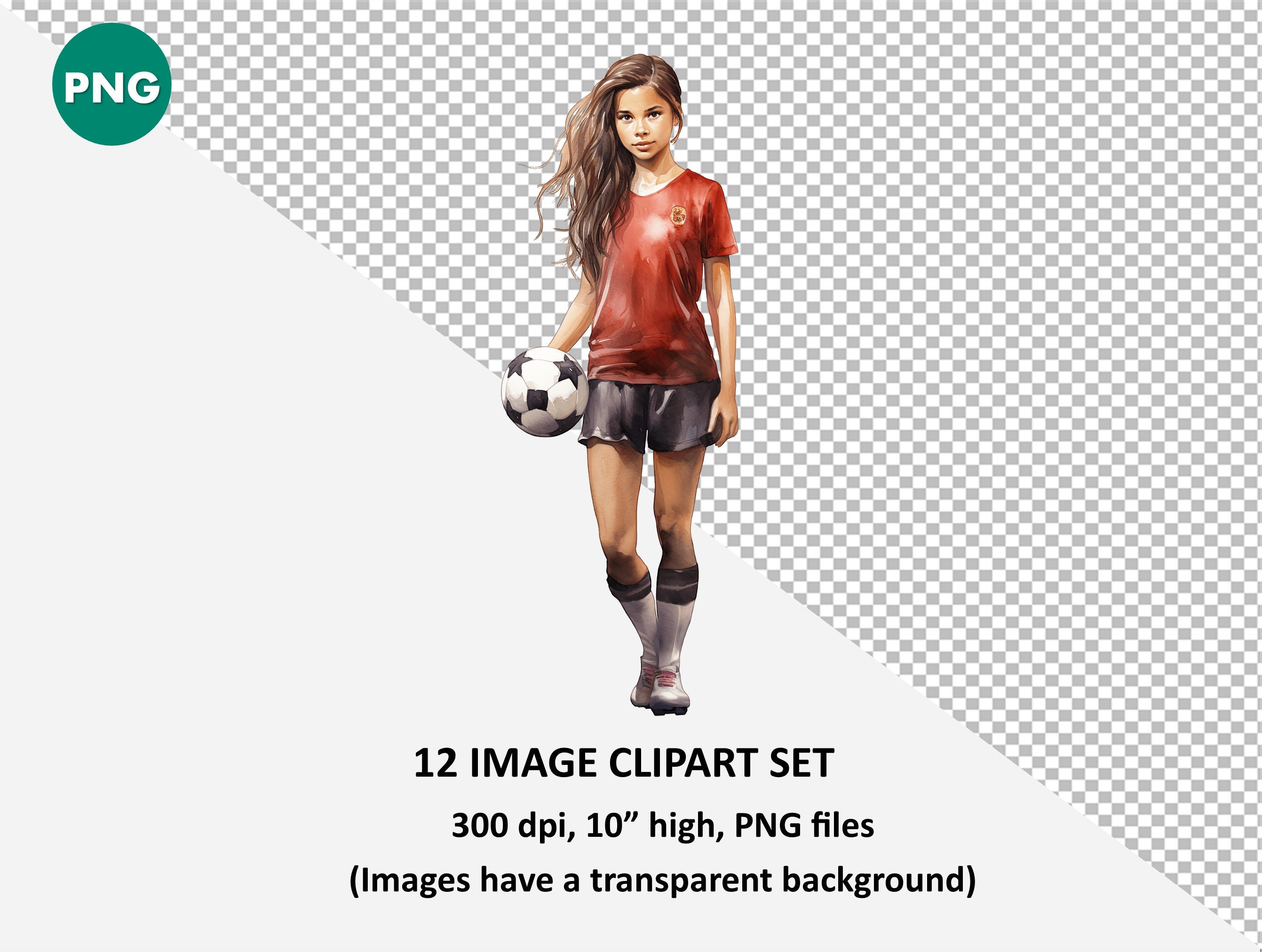 Football Soccer Clipart, Girls, Clipart Bundle, Football Clipart, PNG ...