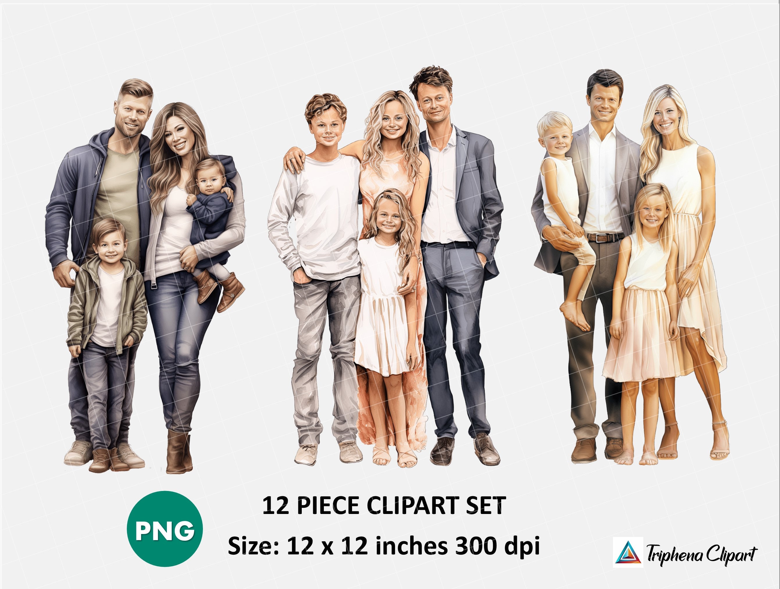 Families Clipart, Multicultural Families, PNG, Realistic Watercolour ...