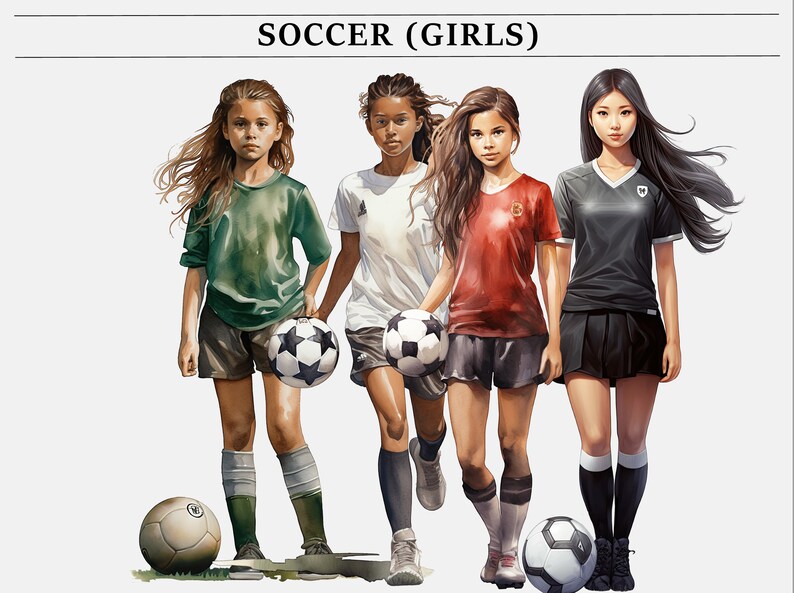 Football Soccer Clipart, Girls, Clipart Bundle, Football Clipart, PNG ...