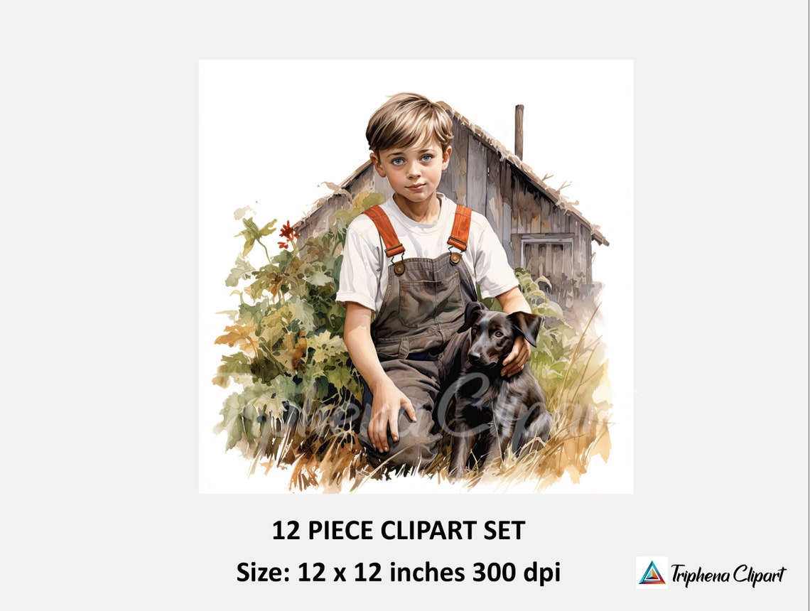 Farm Boys Clipart, Watercolour Farm House Clipart, Farming Clipart ...
