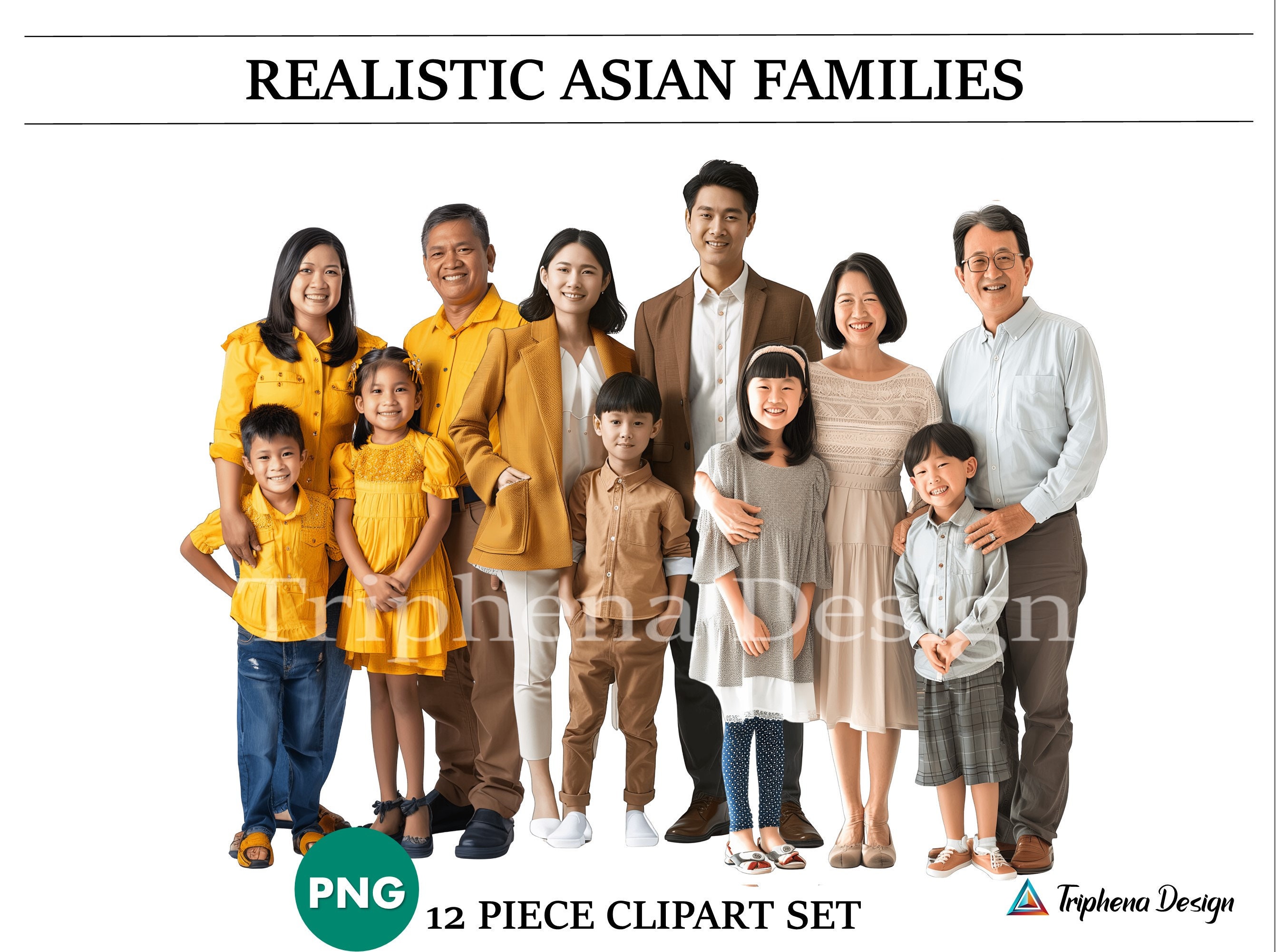 Realistic Asia Families Clipart, Family Clipart Bundle, Transparent PNG ...