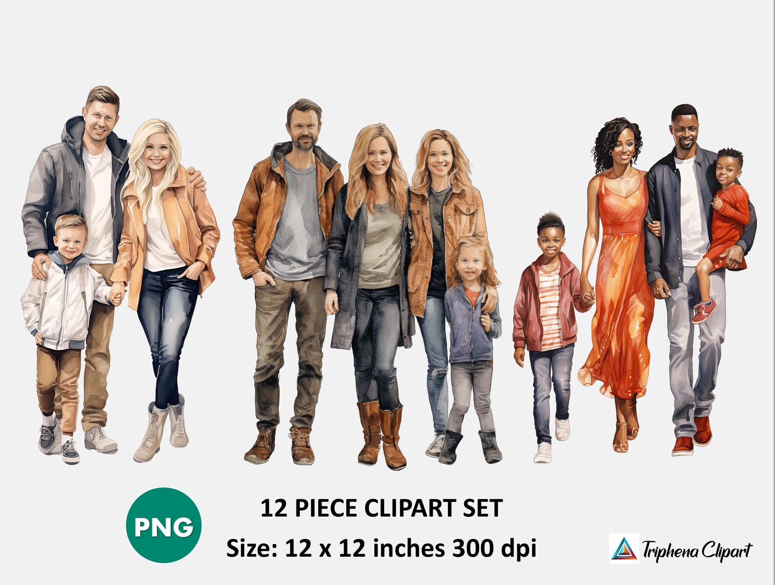 Families Clipart, Multicultural Families, Realistic Watercolour Images ...