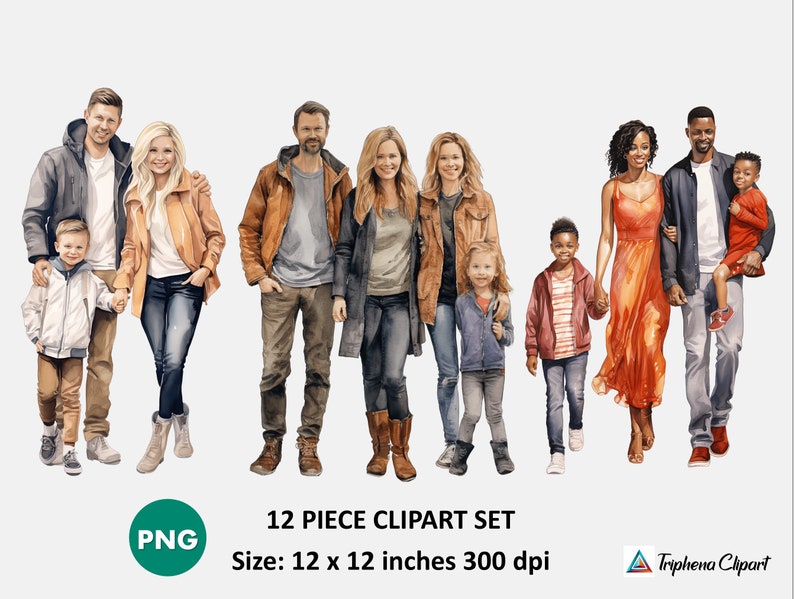 Families Clipart, Multicultural Families, Realistic Watercolour Images ...