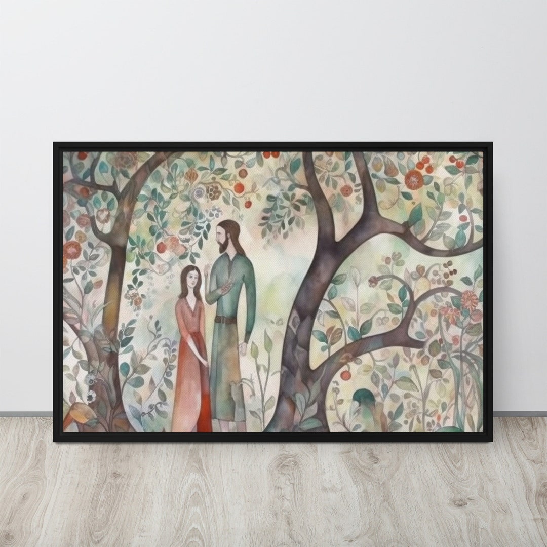 Garden of Eden Framed Canvas Print - Adam and Eve Biblical Art ...
