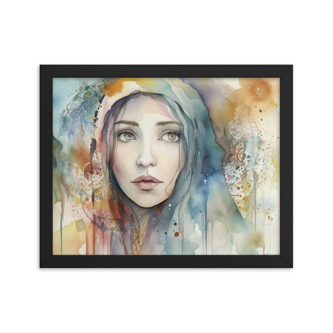 Christian Art: Framed Mother Mary Watercolor Poster - Framed Poster - Etsy