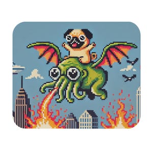 Pixel Art Pug Riding Cthulhu Mouse Pad Fun & Retro Gaming Design - Etsy