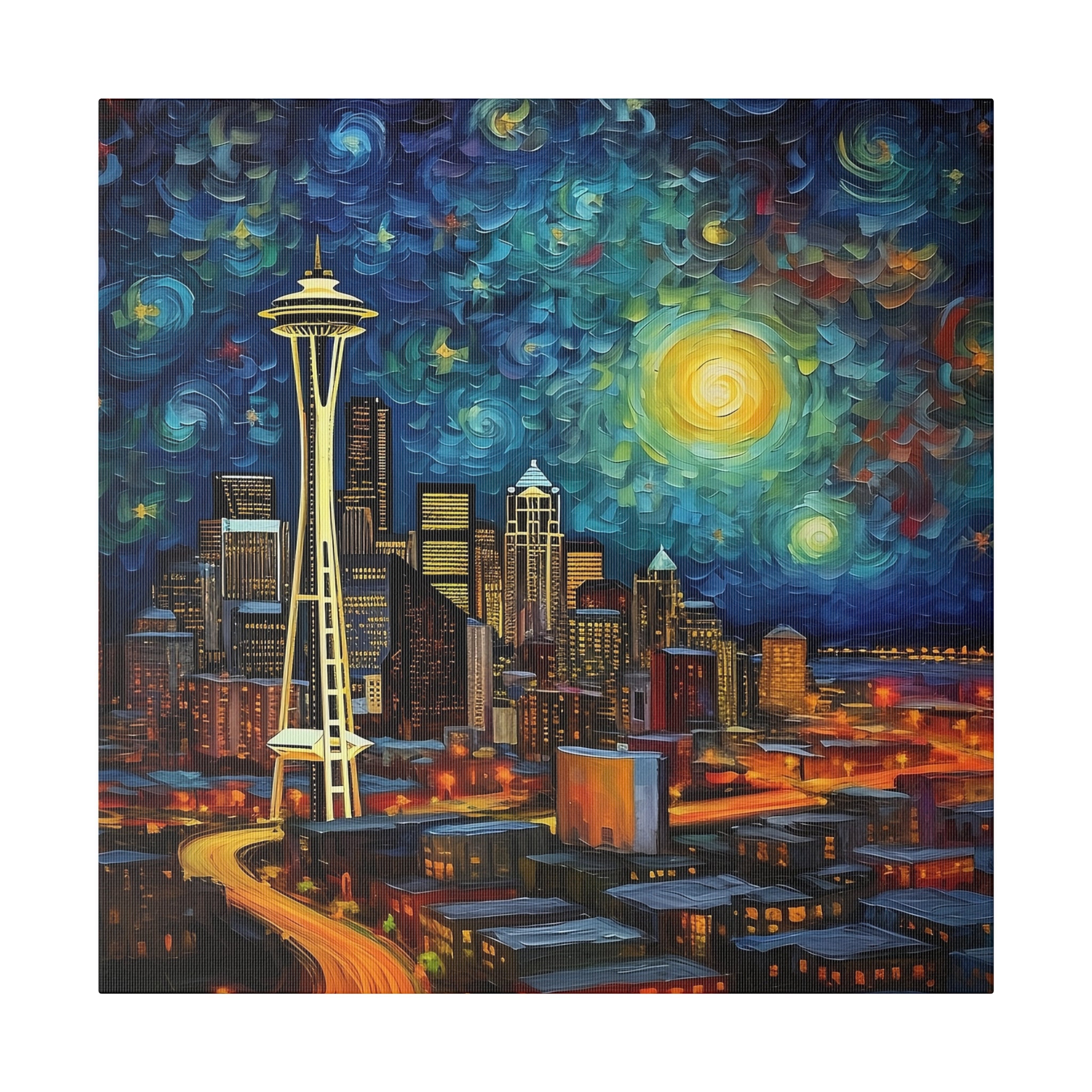 Seattle Starry Night Cityscape: Urban Dreams on Matte Canvas - Etsy