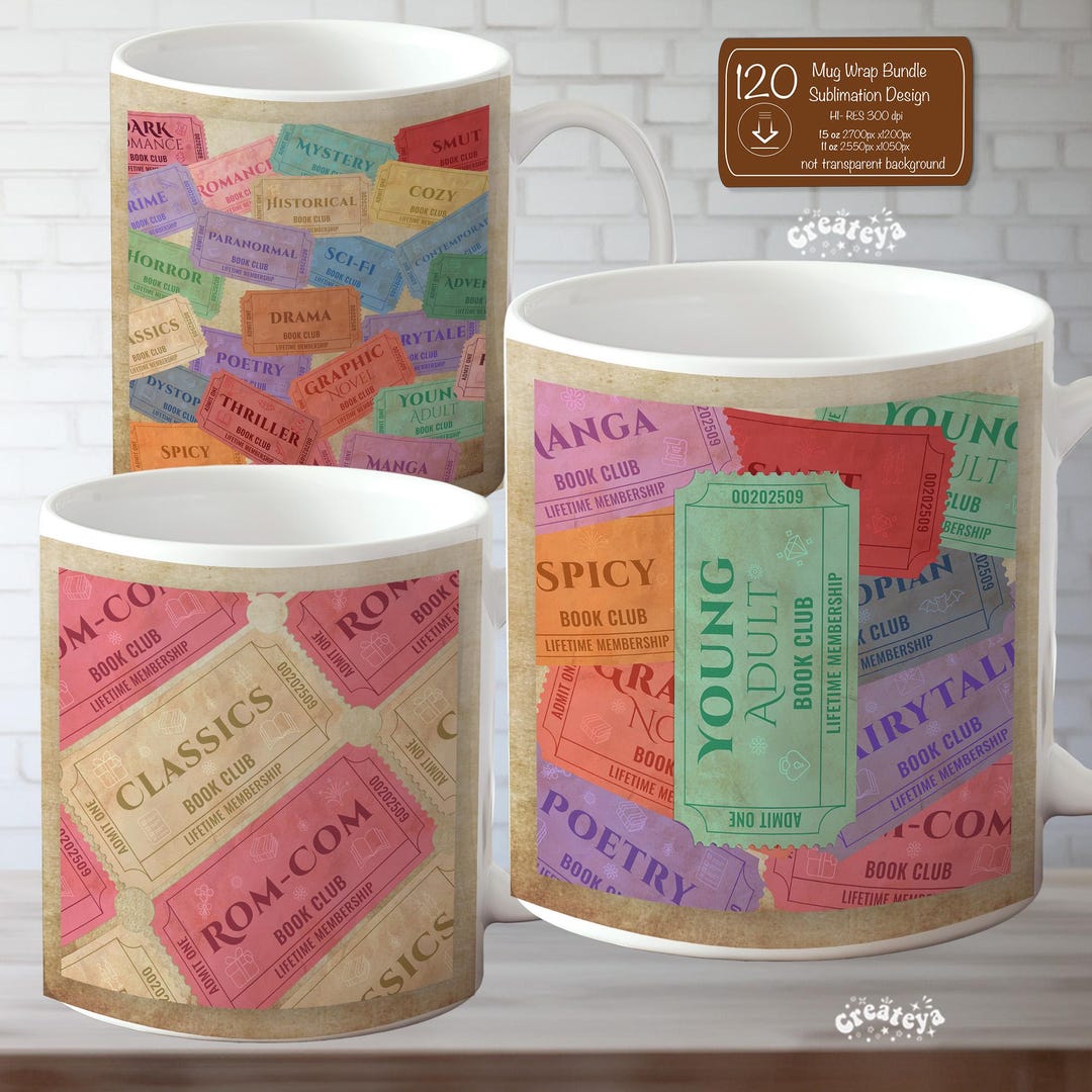 Book Club Ticket Mug Wraps PNG Bookish Sublimation Designs Vintage ...